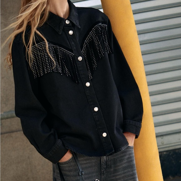 Zara | Jackets & Coats | Zara Studded Fringe Jacket | Poshmark